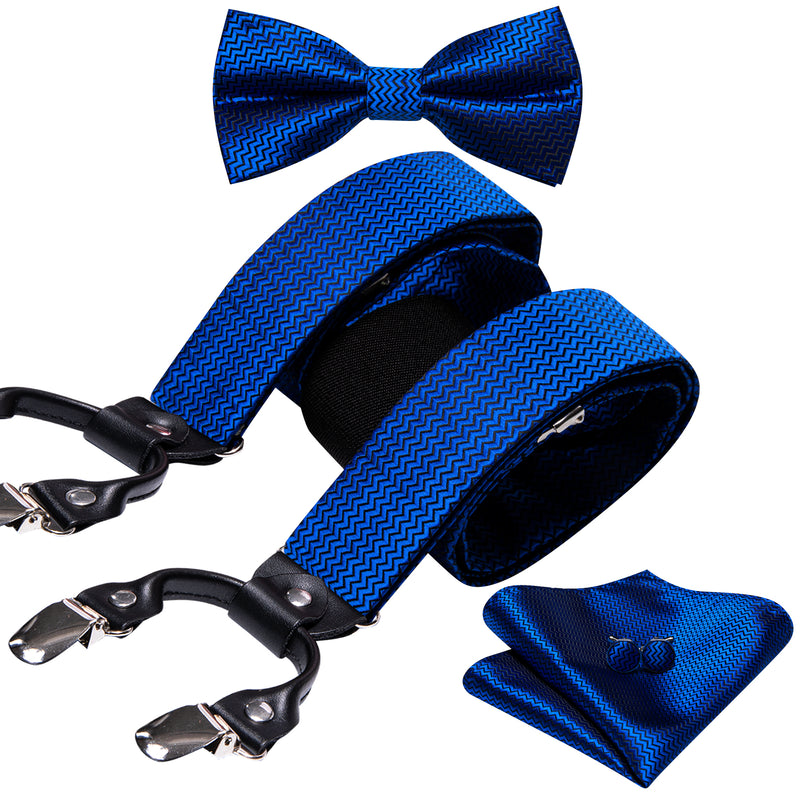 Cerulean Blue Solid Y Back Adjustable Bow Tie Suspenders Set – BarryWang