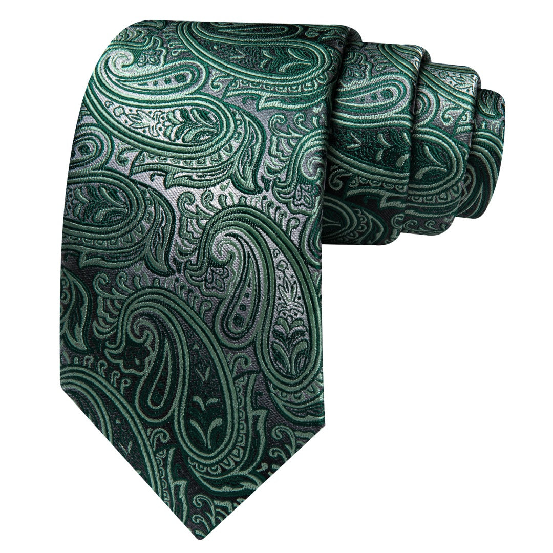 Barry Wang Paisley Tie Grey and Hunter Green Paisley Design Tie Men ...