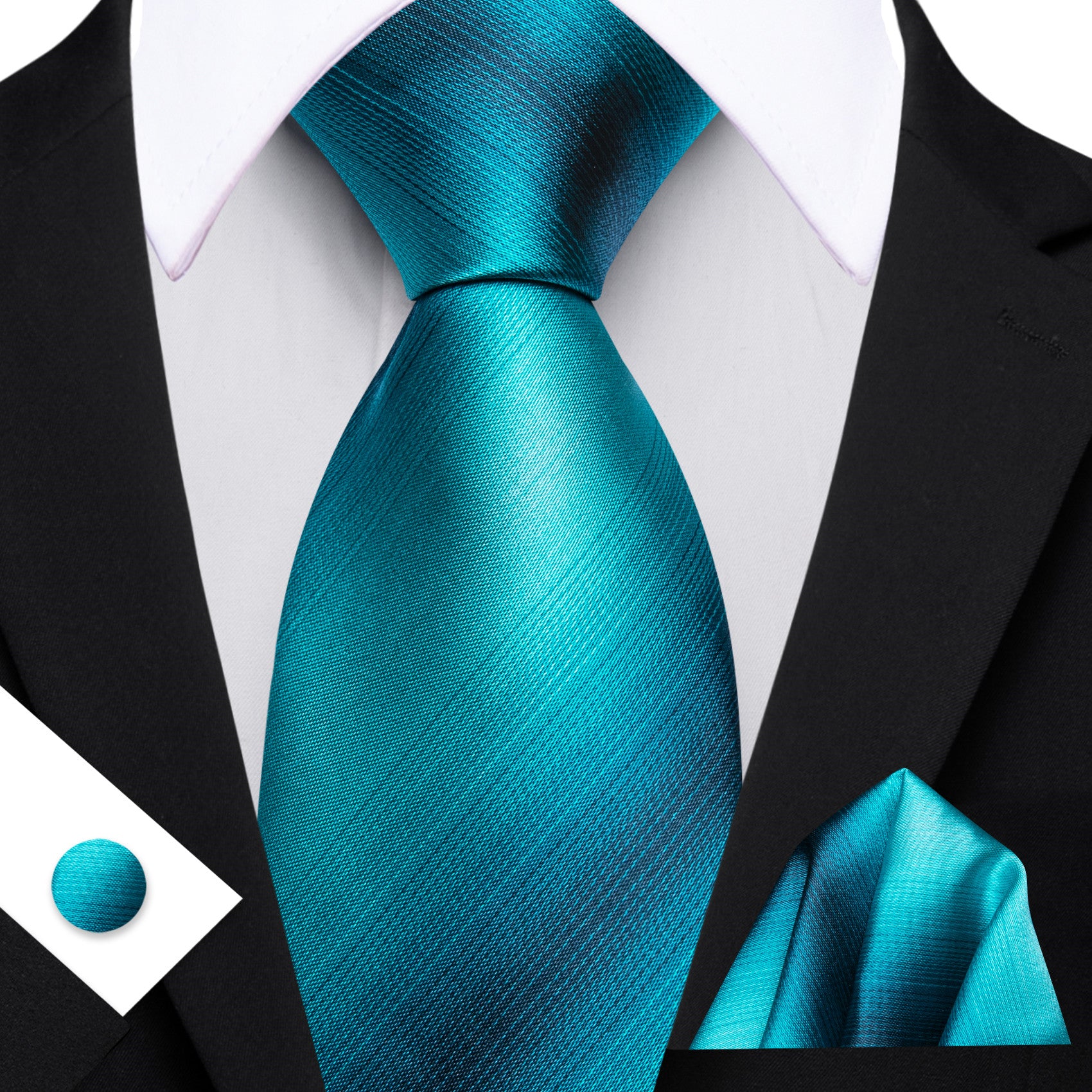 Barry.Wang Stripe Ties Teal Silk Necktie Pocket Square Cufflinks Set ...