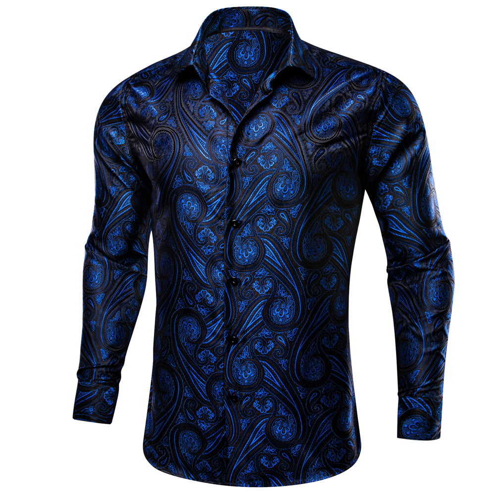 Barry.Wang 3pcs Men Dress Shirts Paisley Shirt Silk Long Sleeve Shirt – Barry. Wang