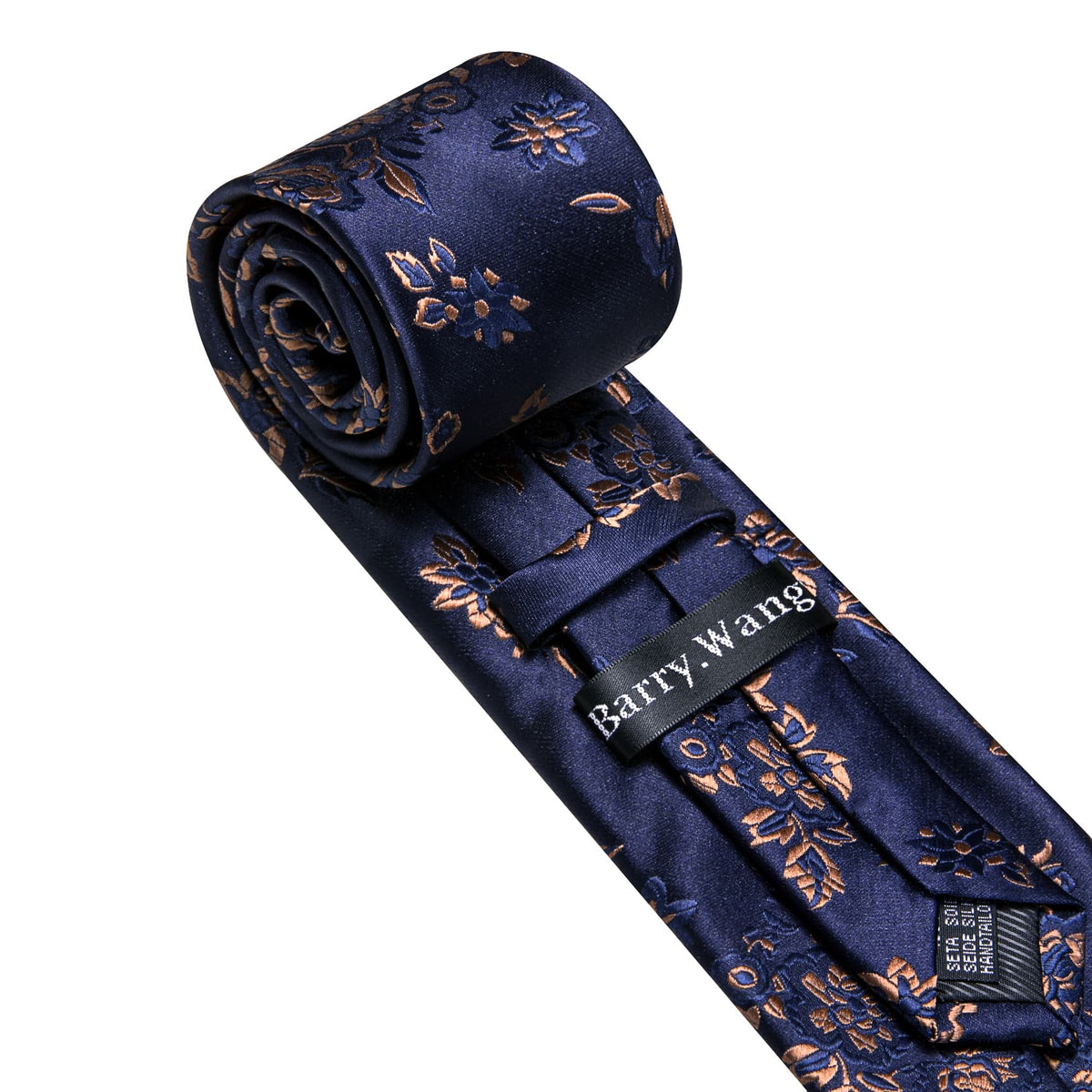 Barry. Wang Blue Tie Men's Brown Jacquard Floral Pattern Necktie Set