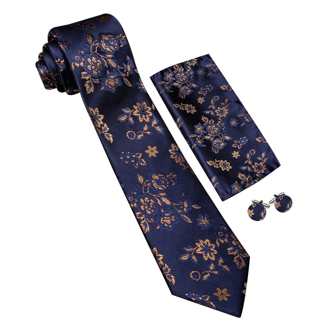 Barry. Wang Blue Tie Men's Brown Jacquard Floral Pattern Necktie Set