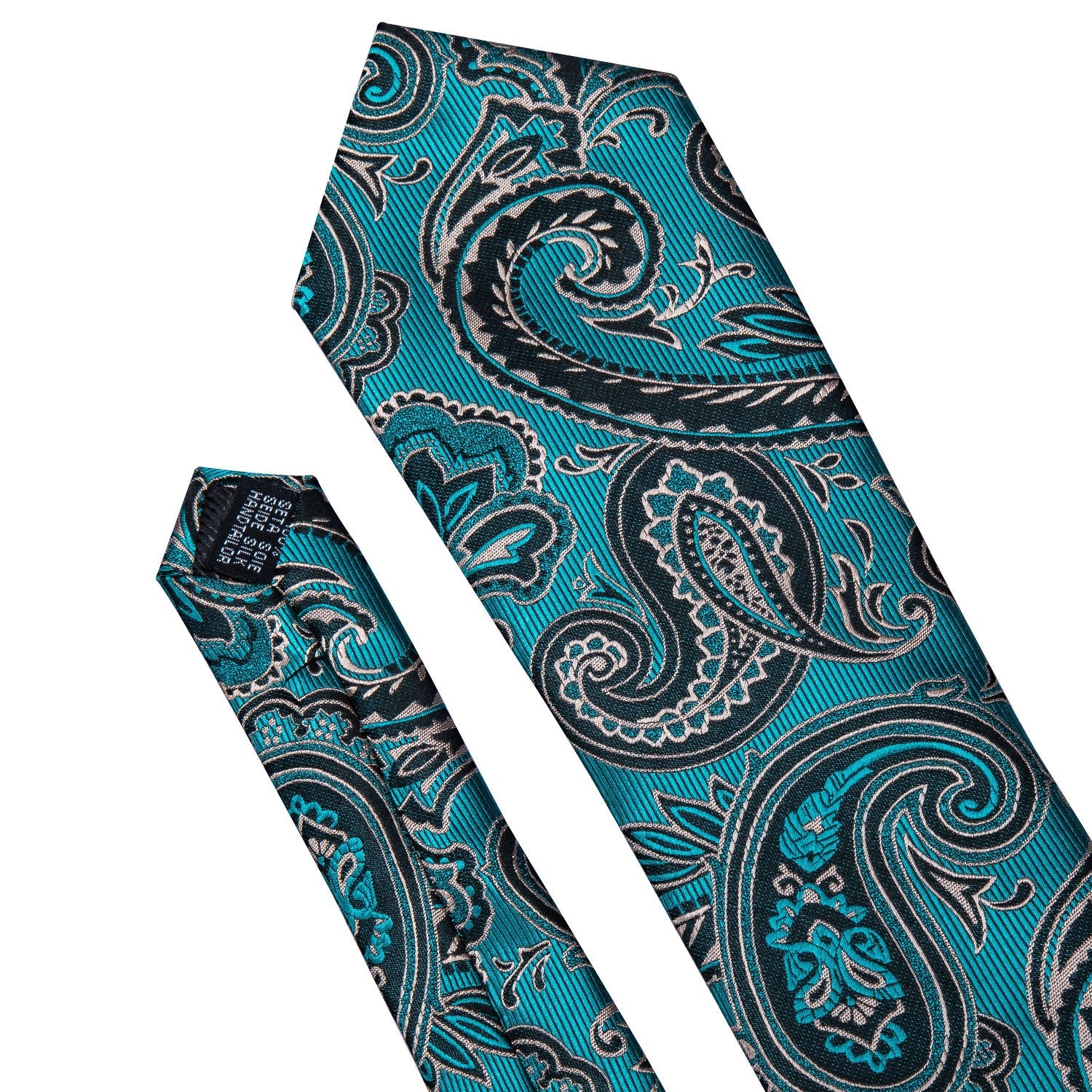 Barry.wang Blue Tie Turquoise Black Paisley Men's Necktie Hanky Set – Barry. Wang