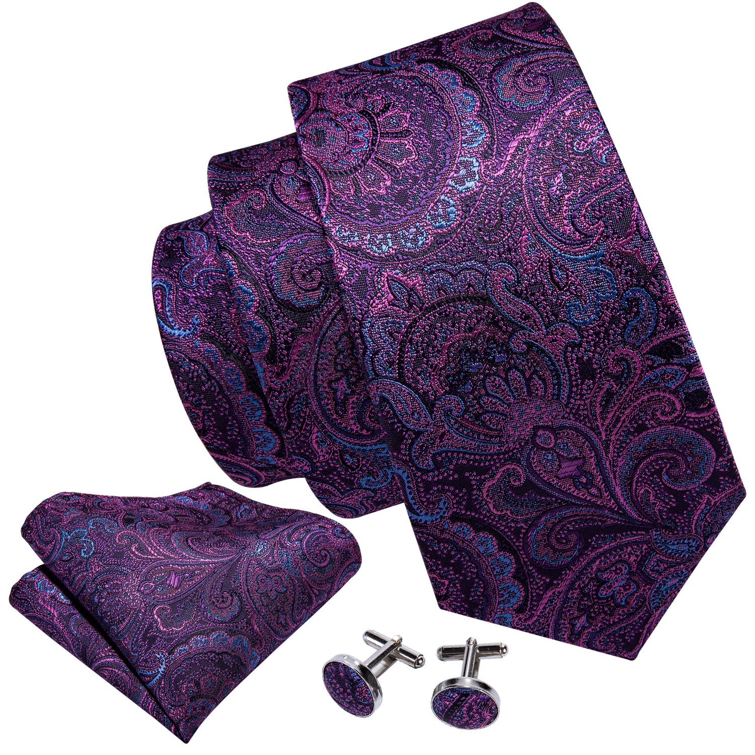 Barry Wang Purple Paisley Necktie Pocket Square Cufflinks Set – Barry. Wang