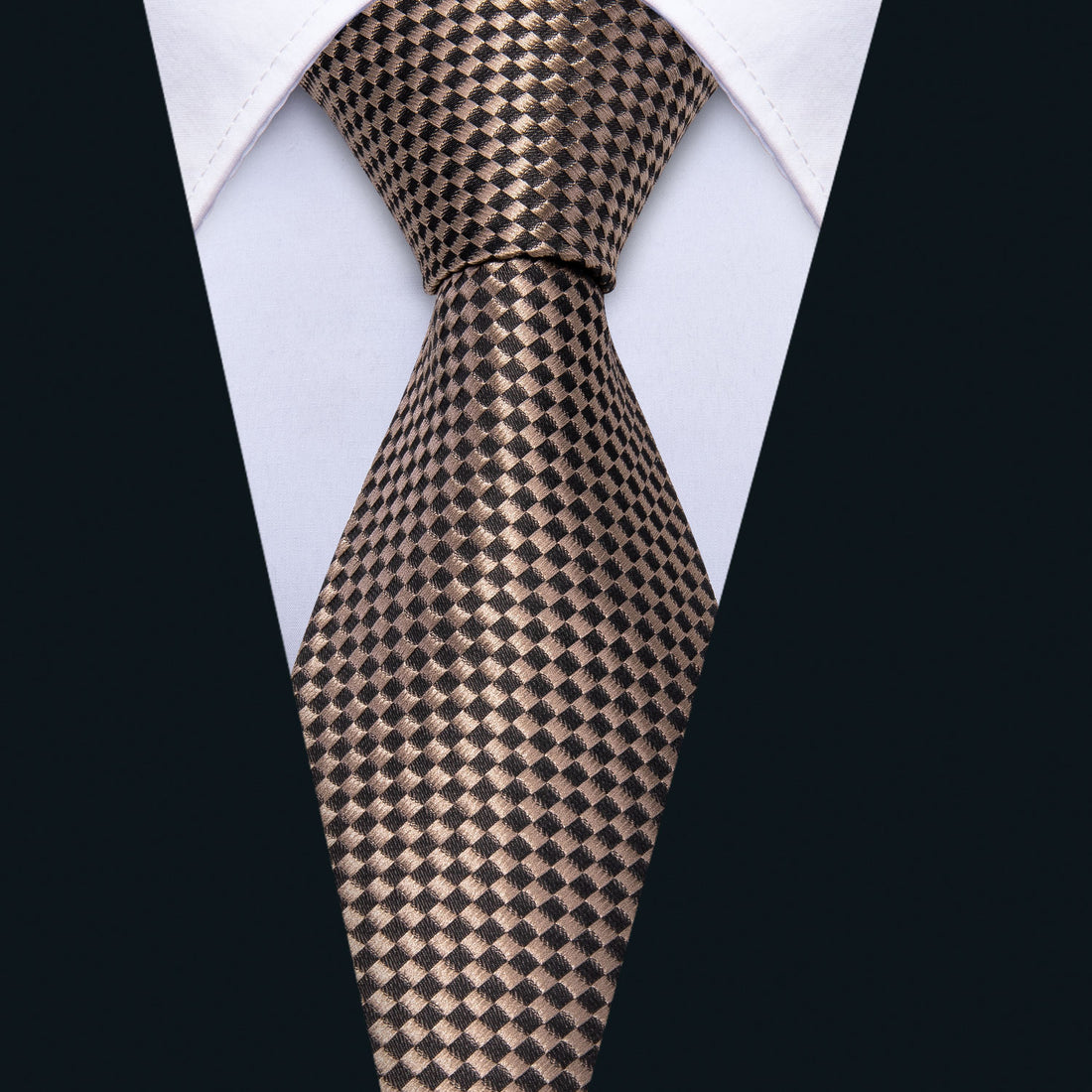 Barry. Wang Black BrownNecktie Plaid Tie Pocket Square Cufflinks Set
