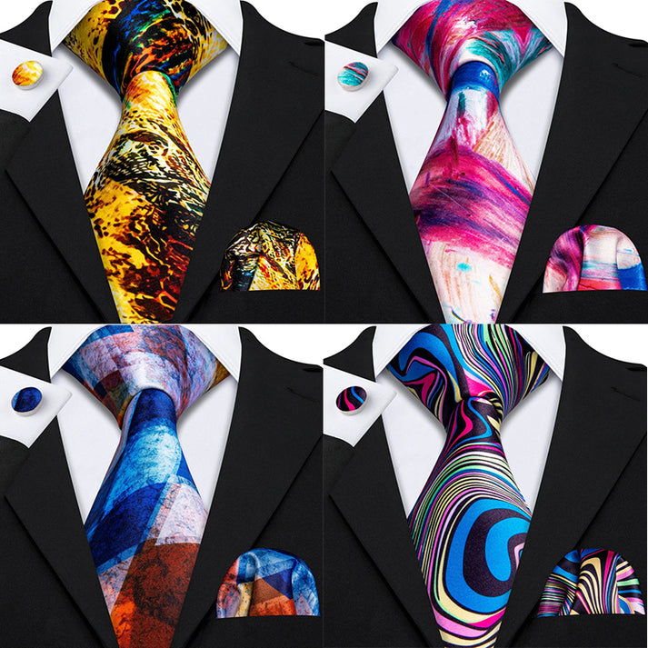 Barry. Wang 4PCS Mens Tie Silk Necktie Pocket Square Cufflinks Set Wov